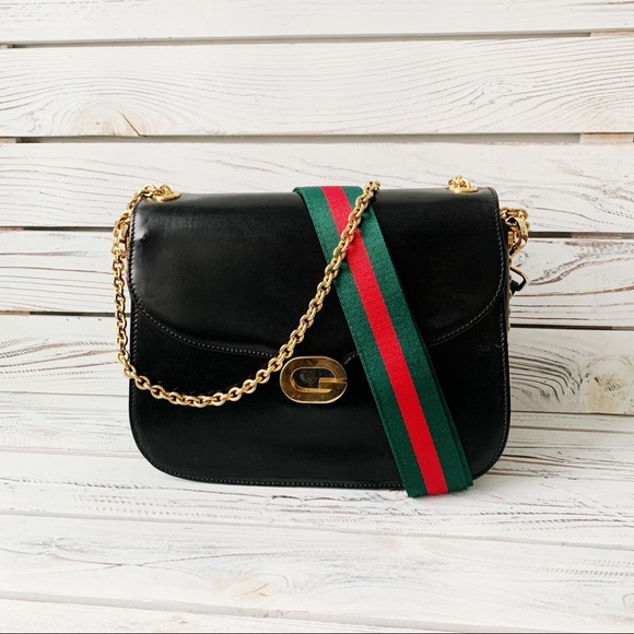 Gucci | Bags | Vintage Gucci Box Bag Black Leather Gold Chain | Poshmark